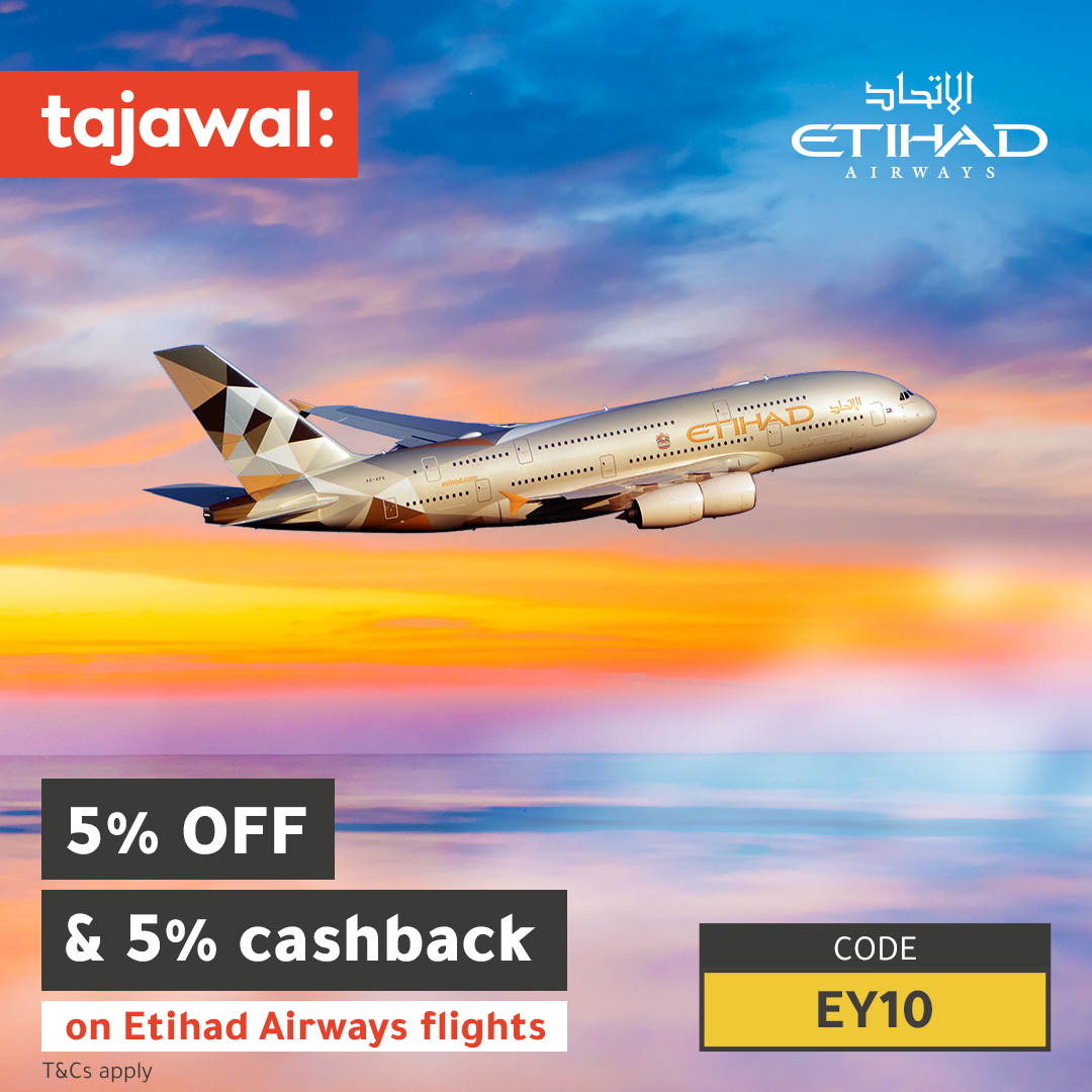 Eithad Airways Flights | Enjoy 5% OFF & 5% Wallet points - tajawal