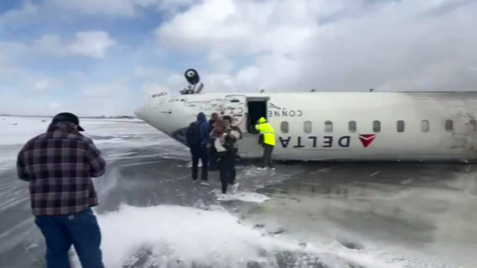 WATCH: Plane lands upside down after slipping in icy conditions